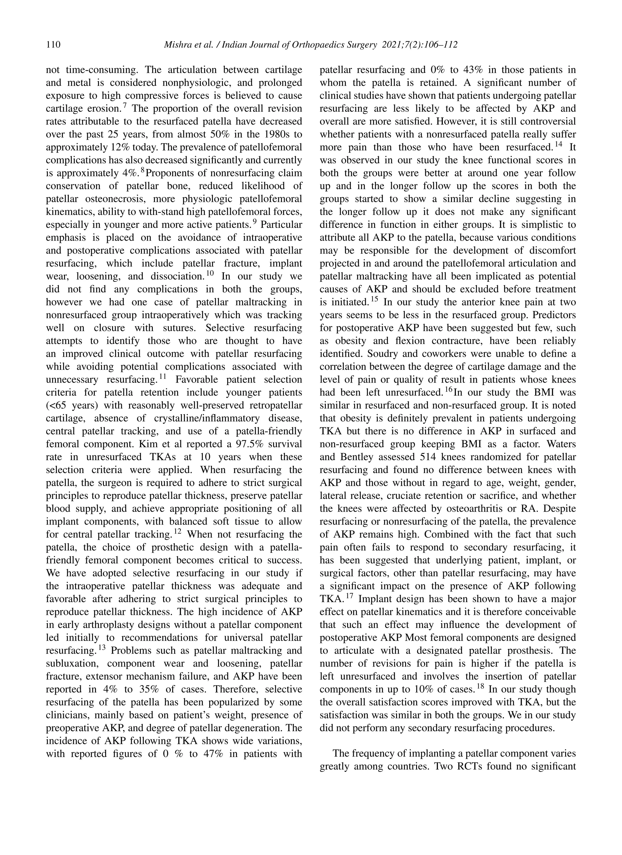 A prospective observational study on comparing the outcome of patellar ...