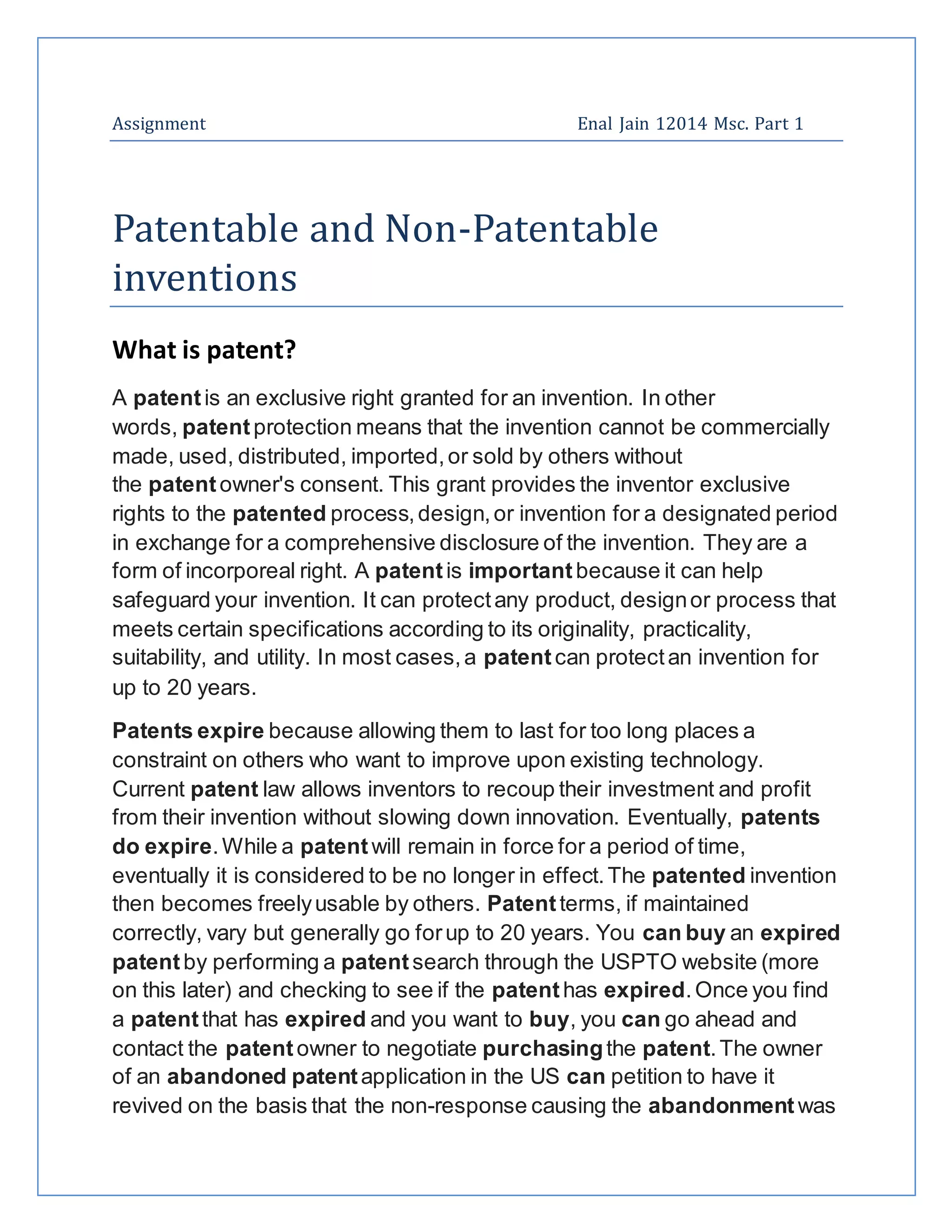 Patentable and Non Patentable Inventions | DOCX