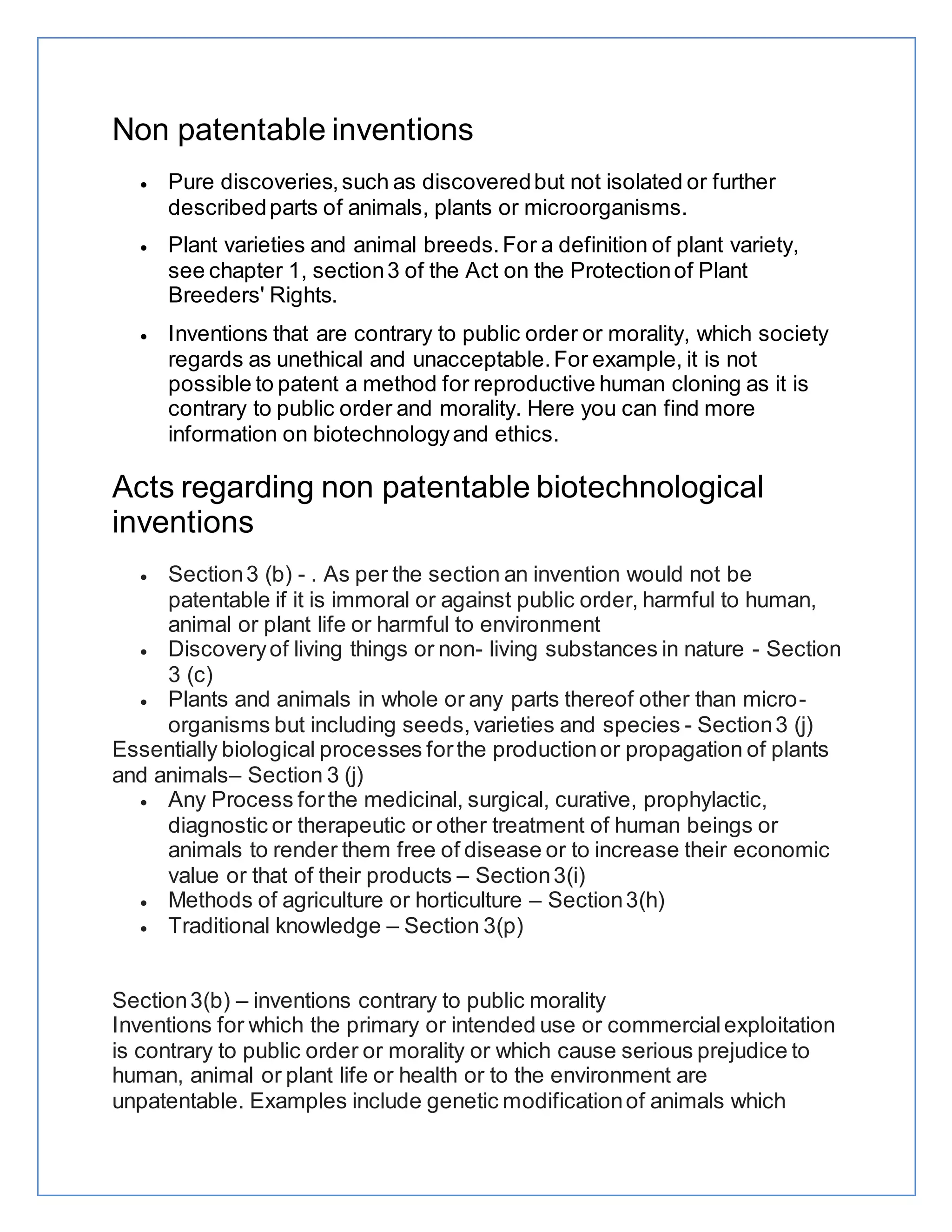 Patentable and Non Patentable Inventions | DOCX