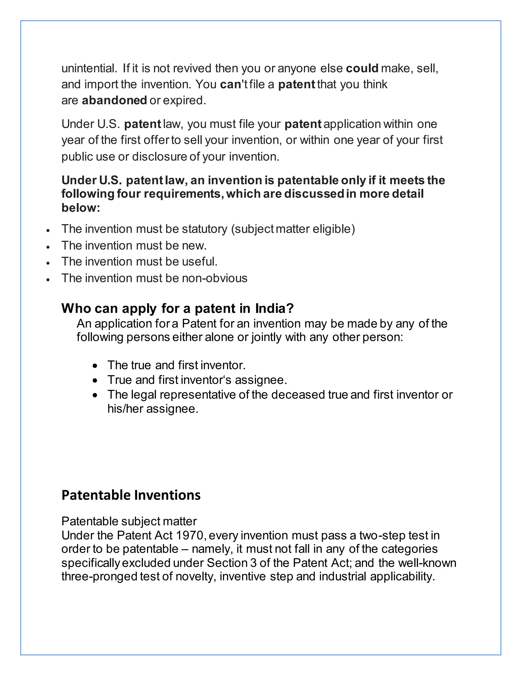 Patentable and Non Patentable Inventions | DOCX