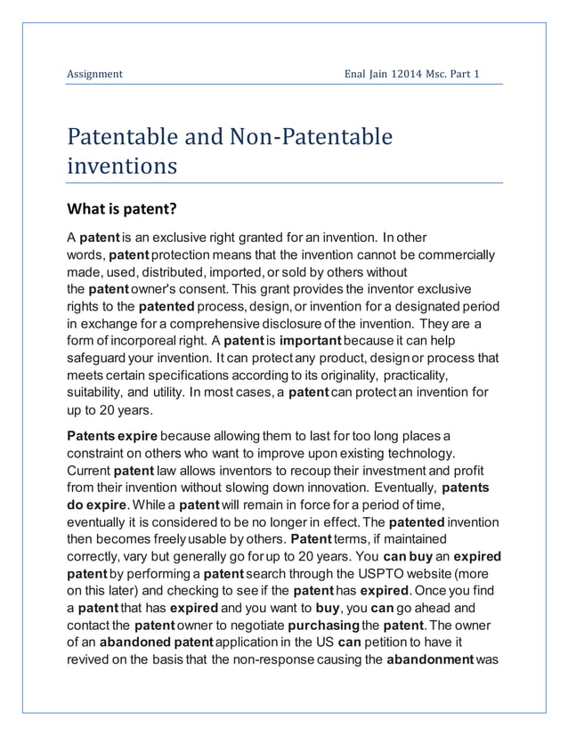 Patentable and Non Patentable Inventions | DOCX