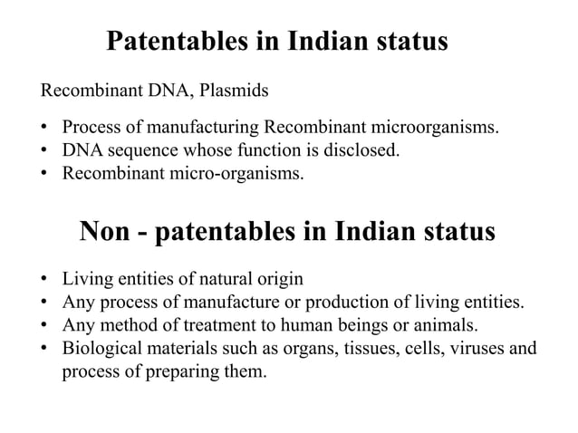 Patentability of live organisms | PPTX | Genetics | Science