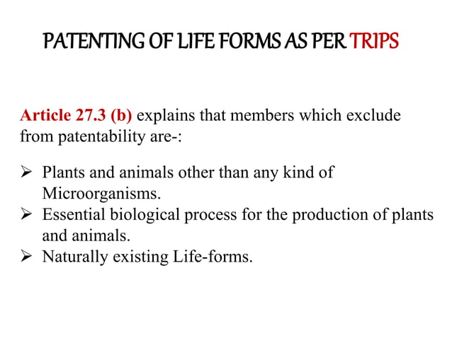 Patentability of live organisms | PPTX | Genetics | Science