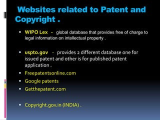 Patent and copyrights | PPTX | Law
