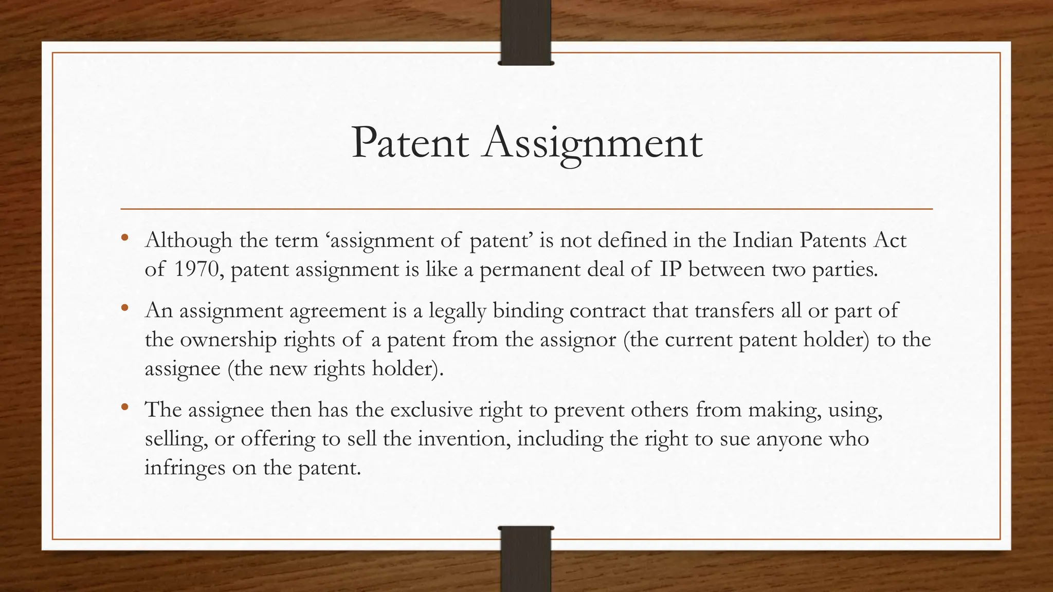 Patent Assignment and Licensing in India | PPTX