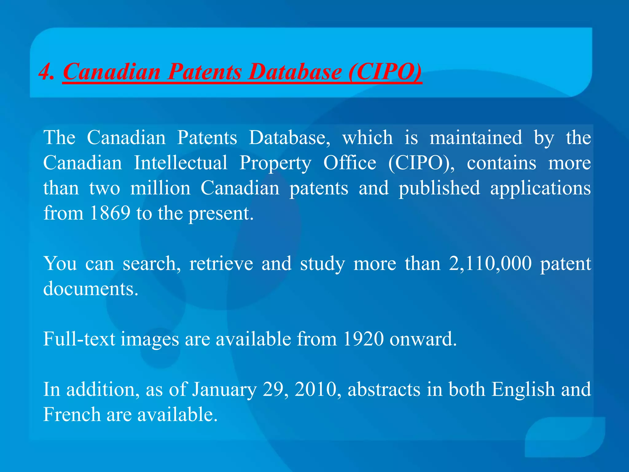 Patent database with one example | PPTX