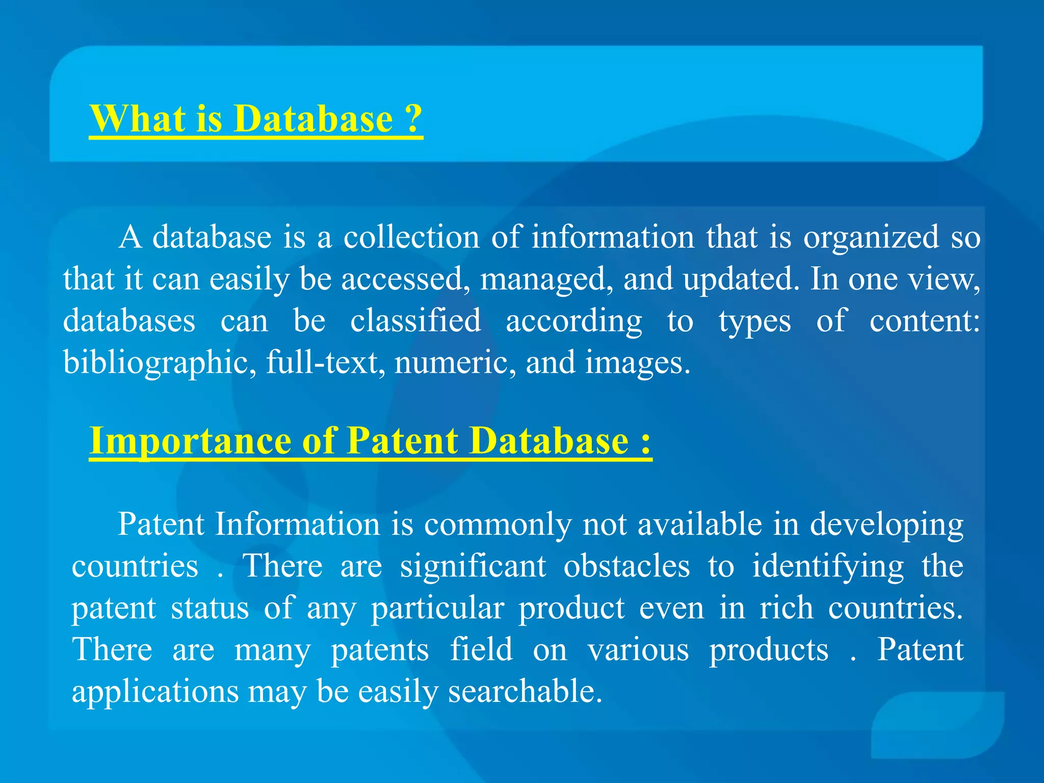 Patent database with one example | PPTX