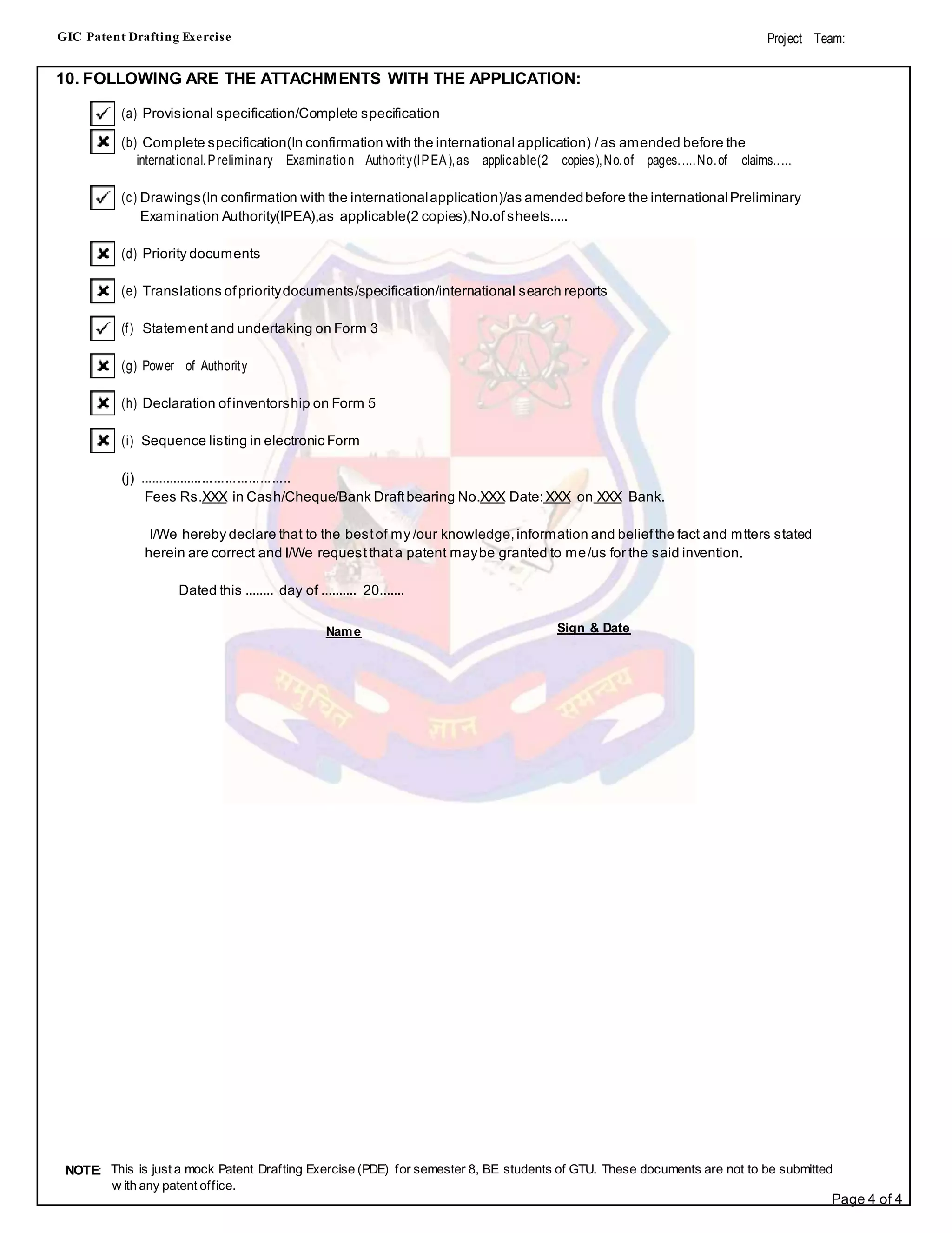 Patent drafting exercise gtu (pde gtu) | DOCX