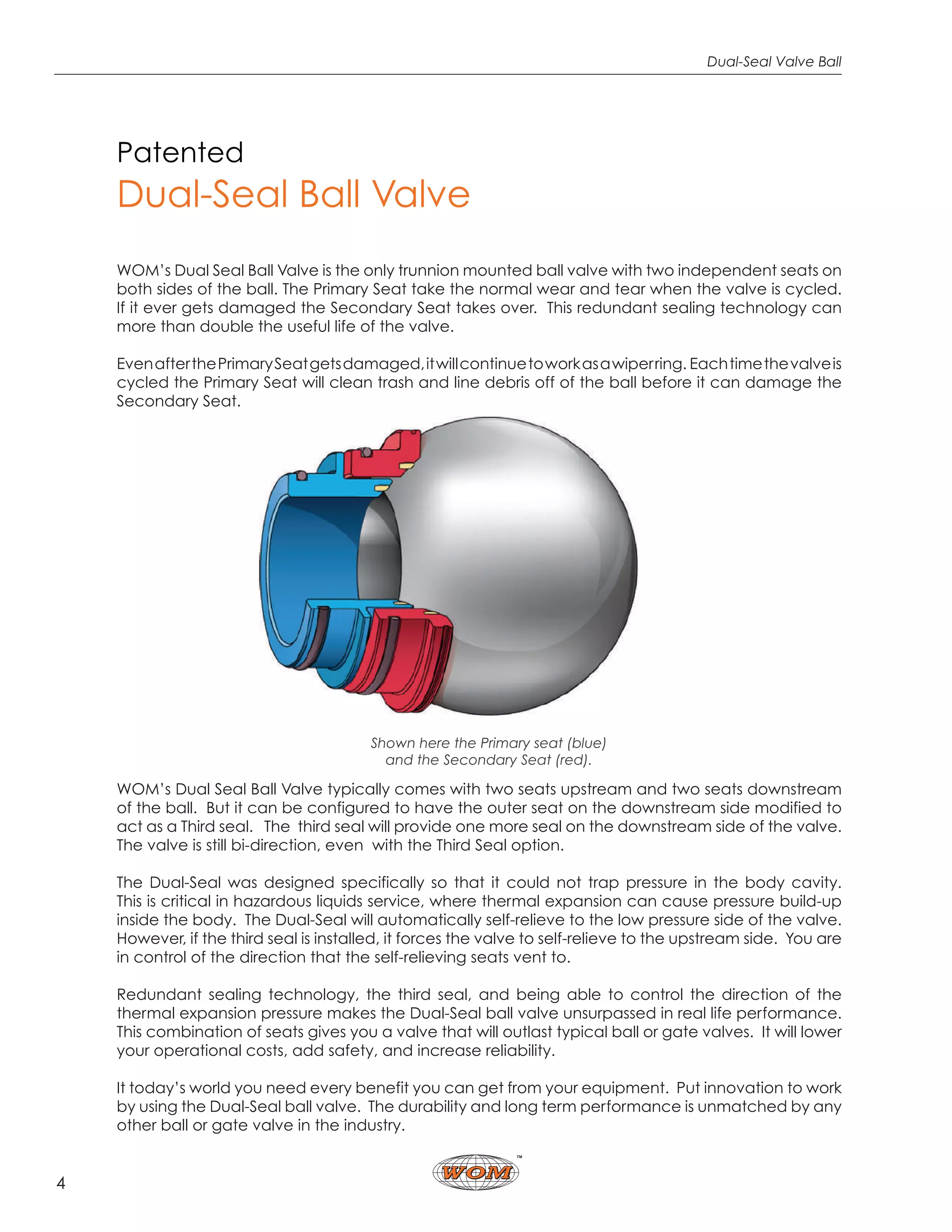 Patented Dual-Seal Ball Valves, Ball Valve Seals - WOM Group | PDF