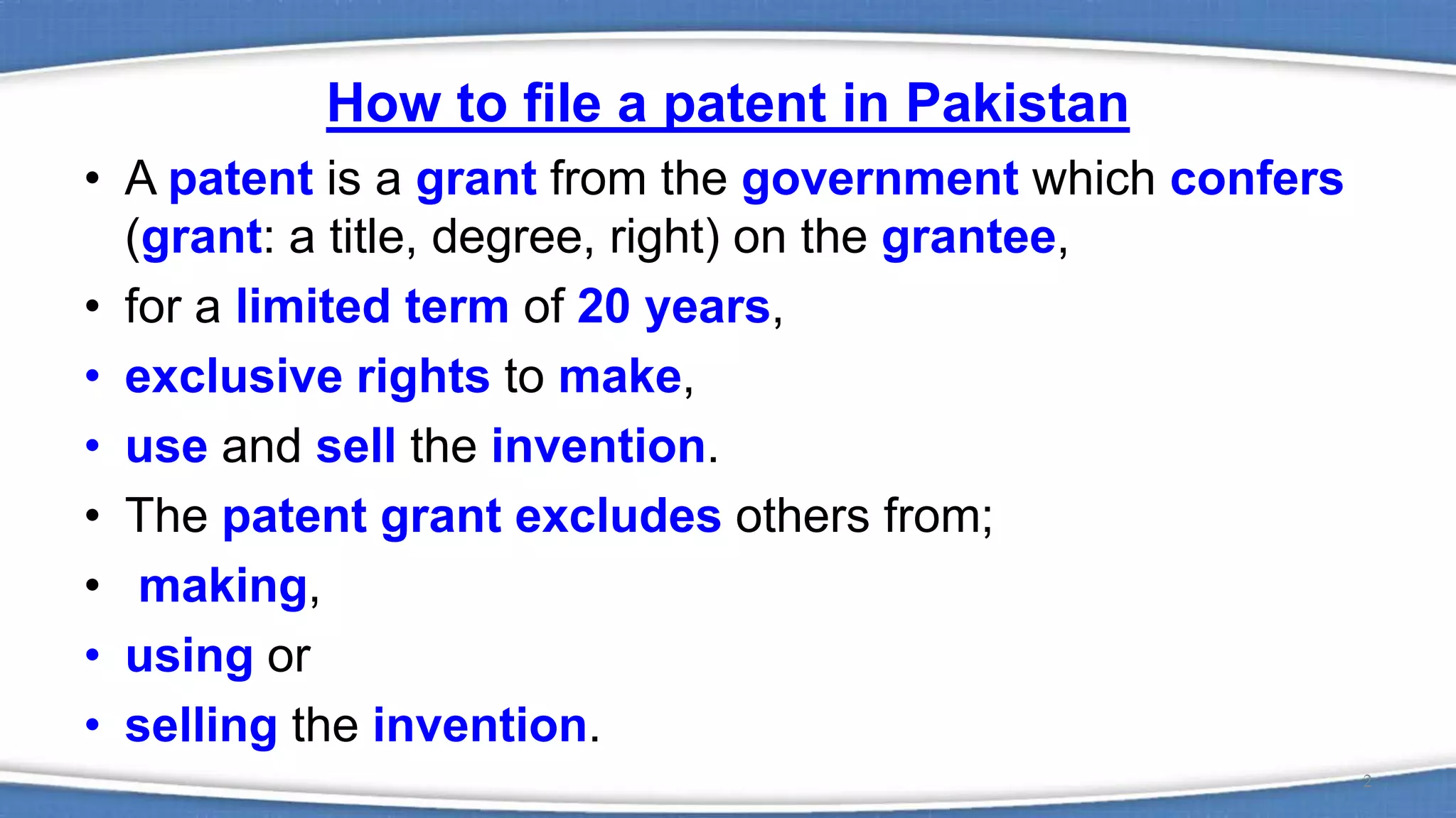 Patent filing in pakistan | PPT