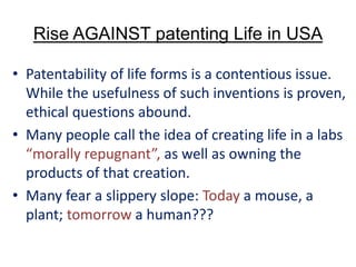 Patenting life forms (by aashi) | PPTX