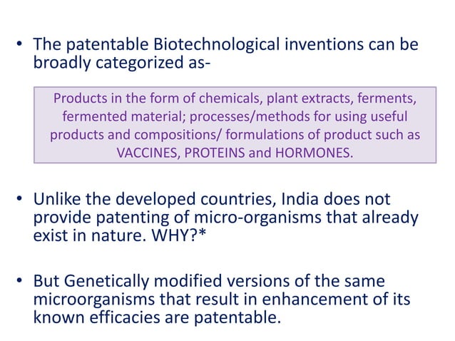 Patenting life forms (by aashi) | PPTX | Biotech and Biomedical ...