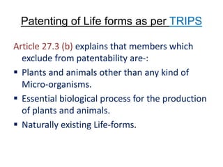 Patenting life forms (by aashi) | PPTX