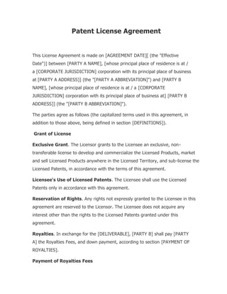 Patent License Agreement Template