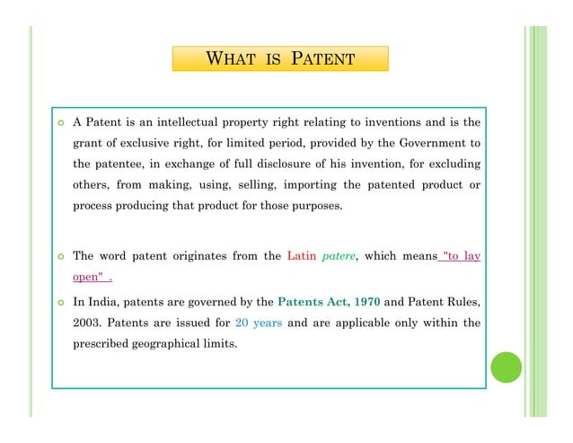 Intellectual Property Rights (IPR) : Patent & patenting | PDF