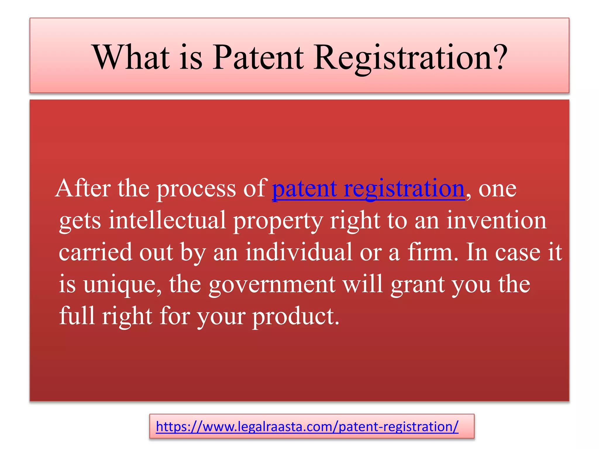 Patent Registration, Types, Cost | Legalraasta | PPTX