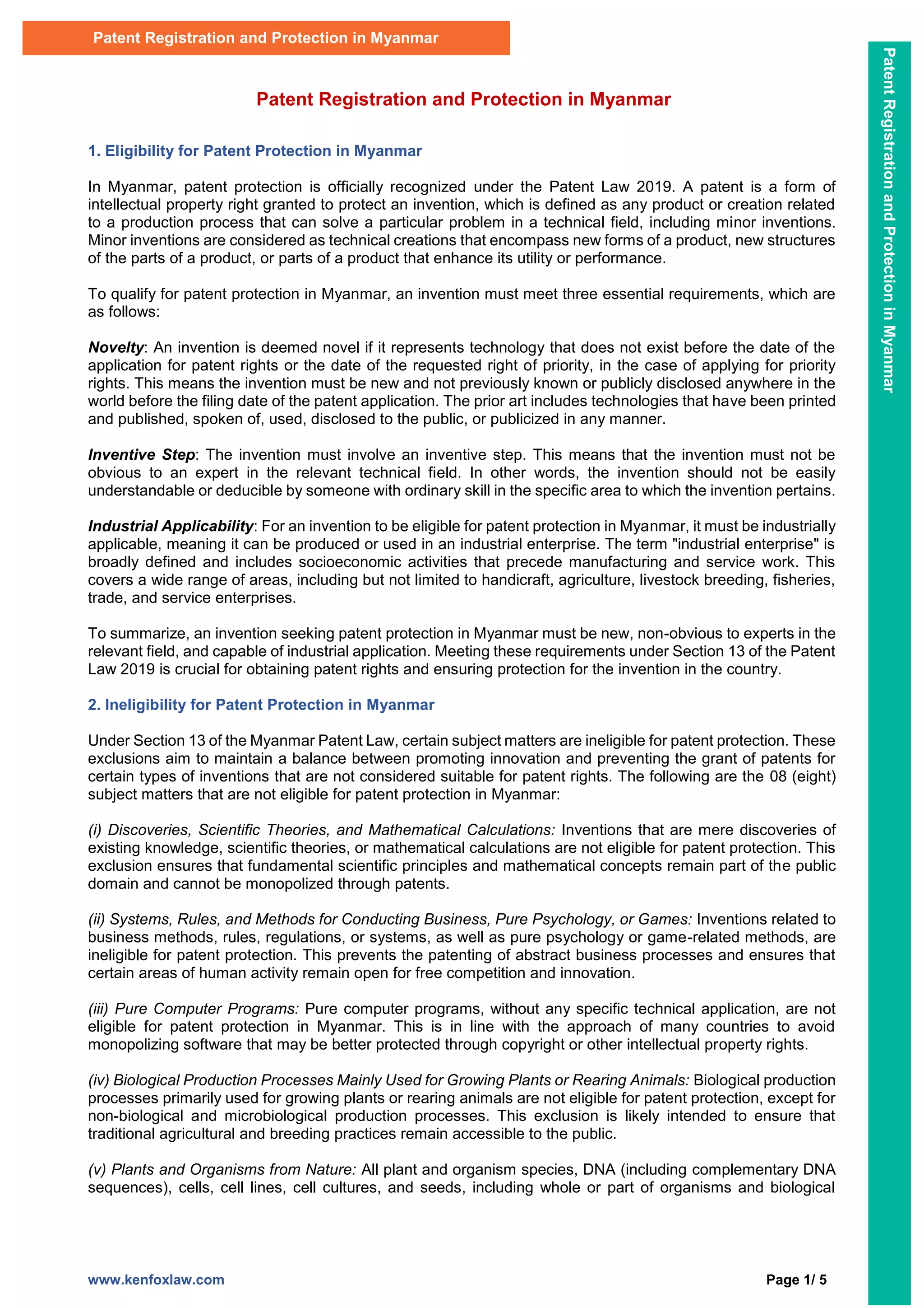 Patent Registration and Protection in Myanmar .pdf