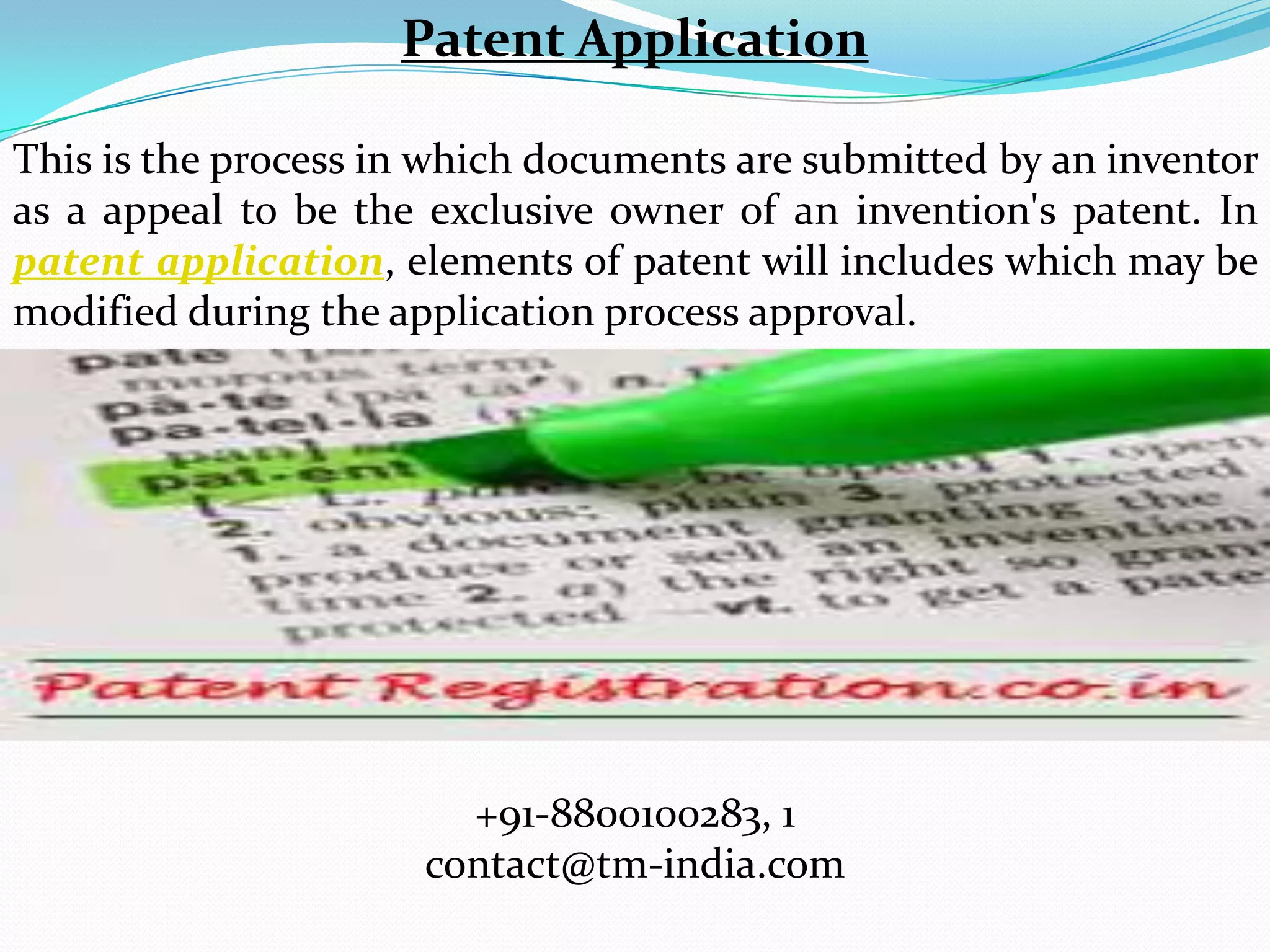Patent registration process in india: 08800100281 | PPTX