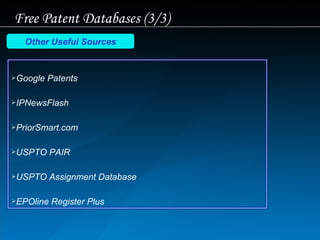 Patents - Introduction & Free Database And Sources | PPT