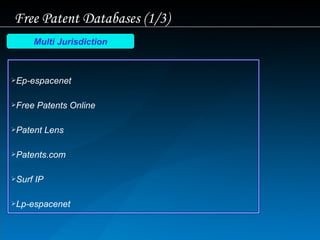 Patents - Introduction & Free Database And Sources | PPT