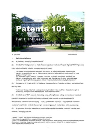 Patents 101 Part 1 The Basics | PDF