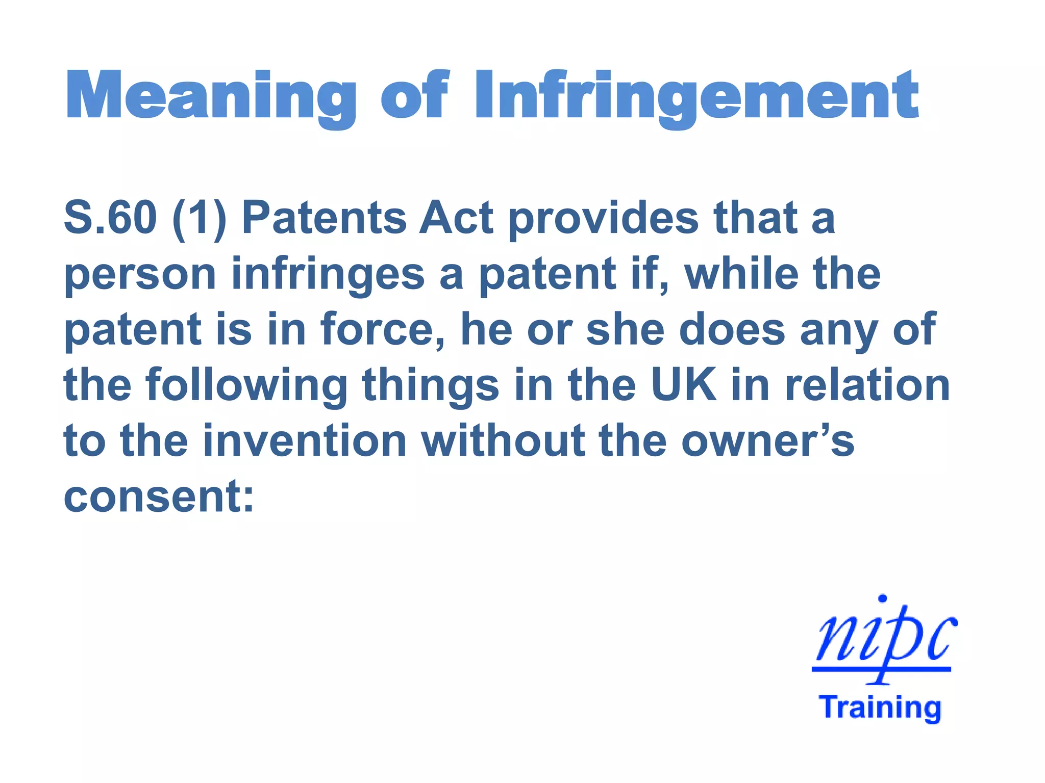 Patents101 Part 5 -Infringement | PPTX
