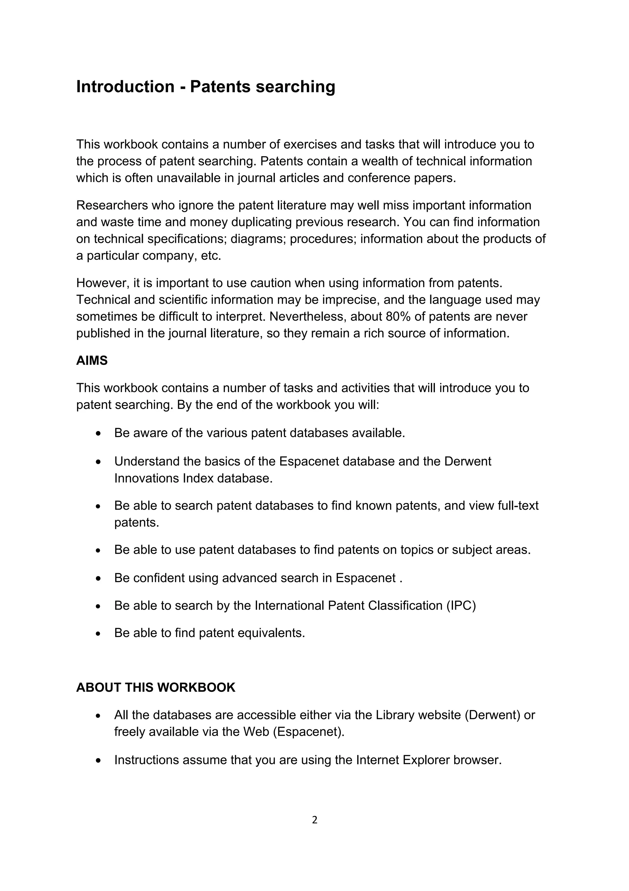 Patent searching training doc | DOC