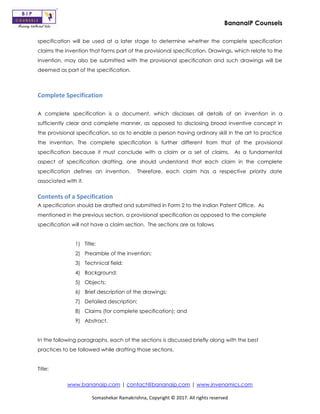 DRAFTING OF A PATENT SPECIFICATION | PDF