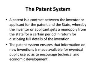 Patent system of india | PPTX | Law