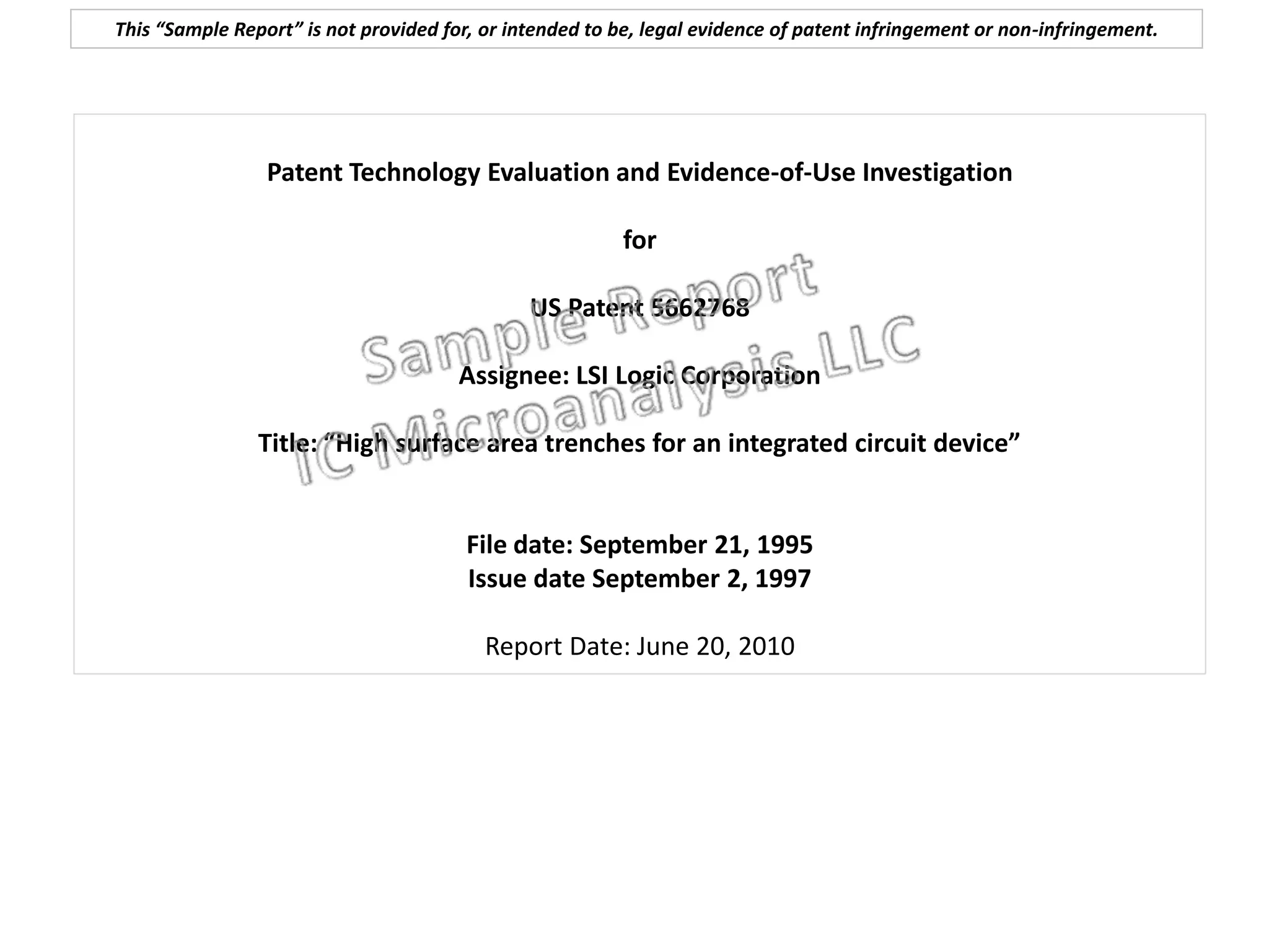 "Patent Technology Evaluation and Evidence of Use Investigation ...