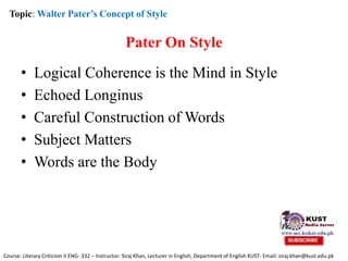 Pater's concept of style | PPTX
