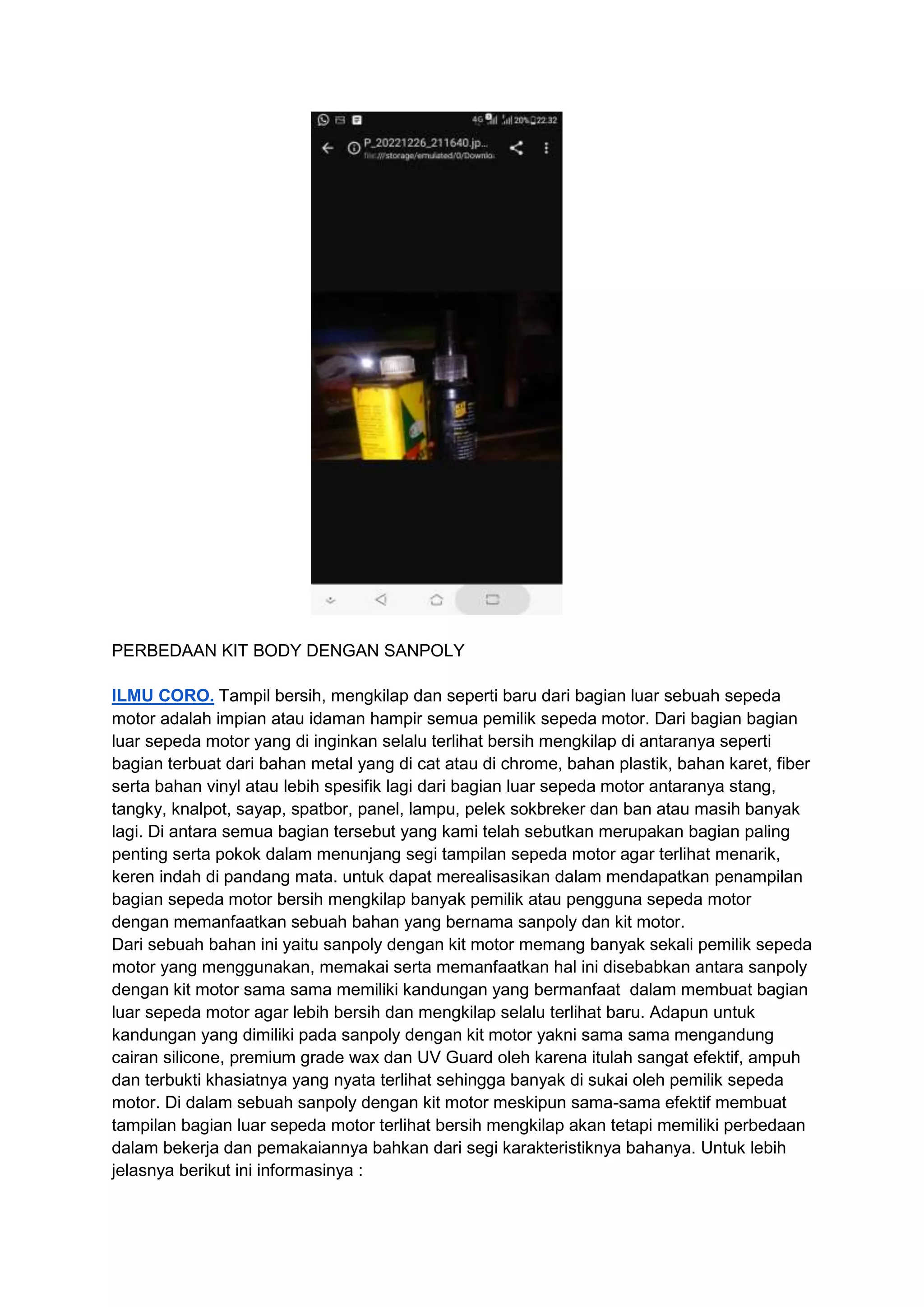 PERBEDAAN SANPOLY DAN KIT BODY MOTOR | DOCX