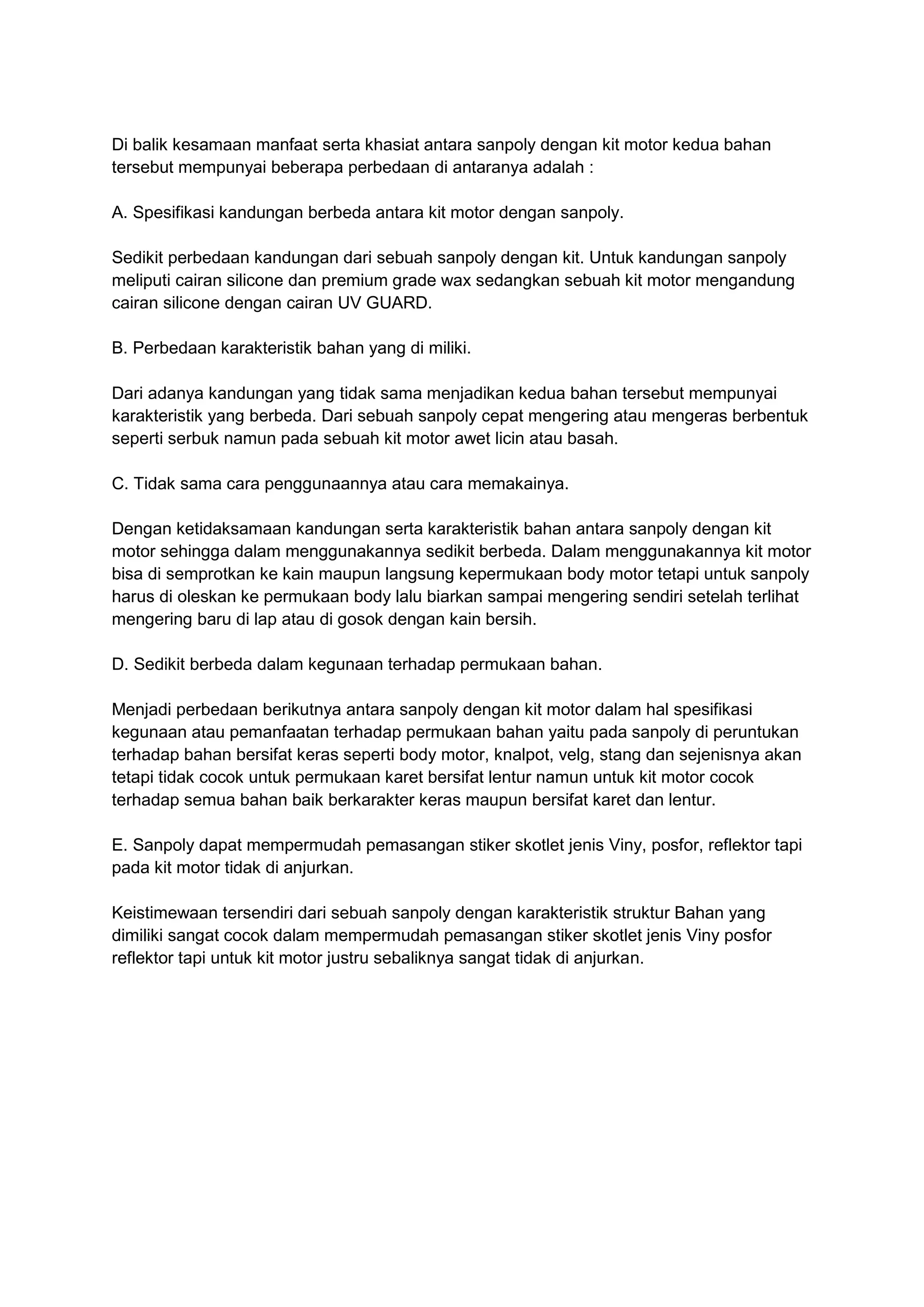 PERBEDAAN SANPOLY DAN KIT BODY MOTOR | DOCX