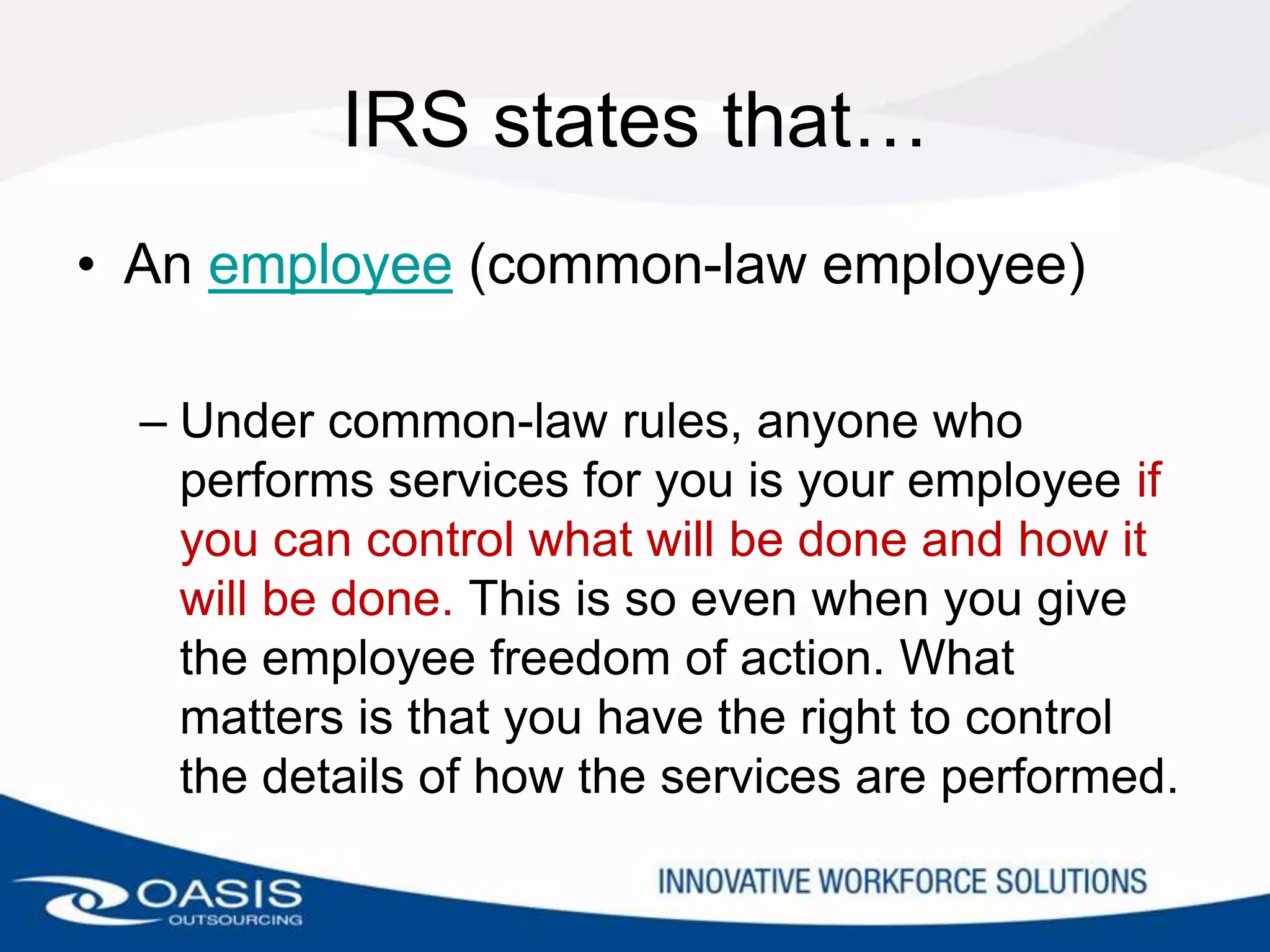 Misclassification: 1099 Contractor or Employee | PPTX
