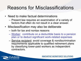 Misclassification: 1099 Contractor or Employee | PPT