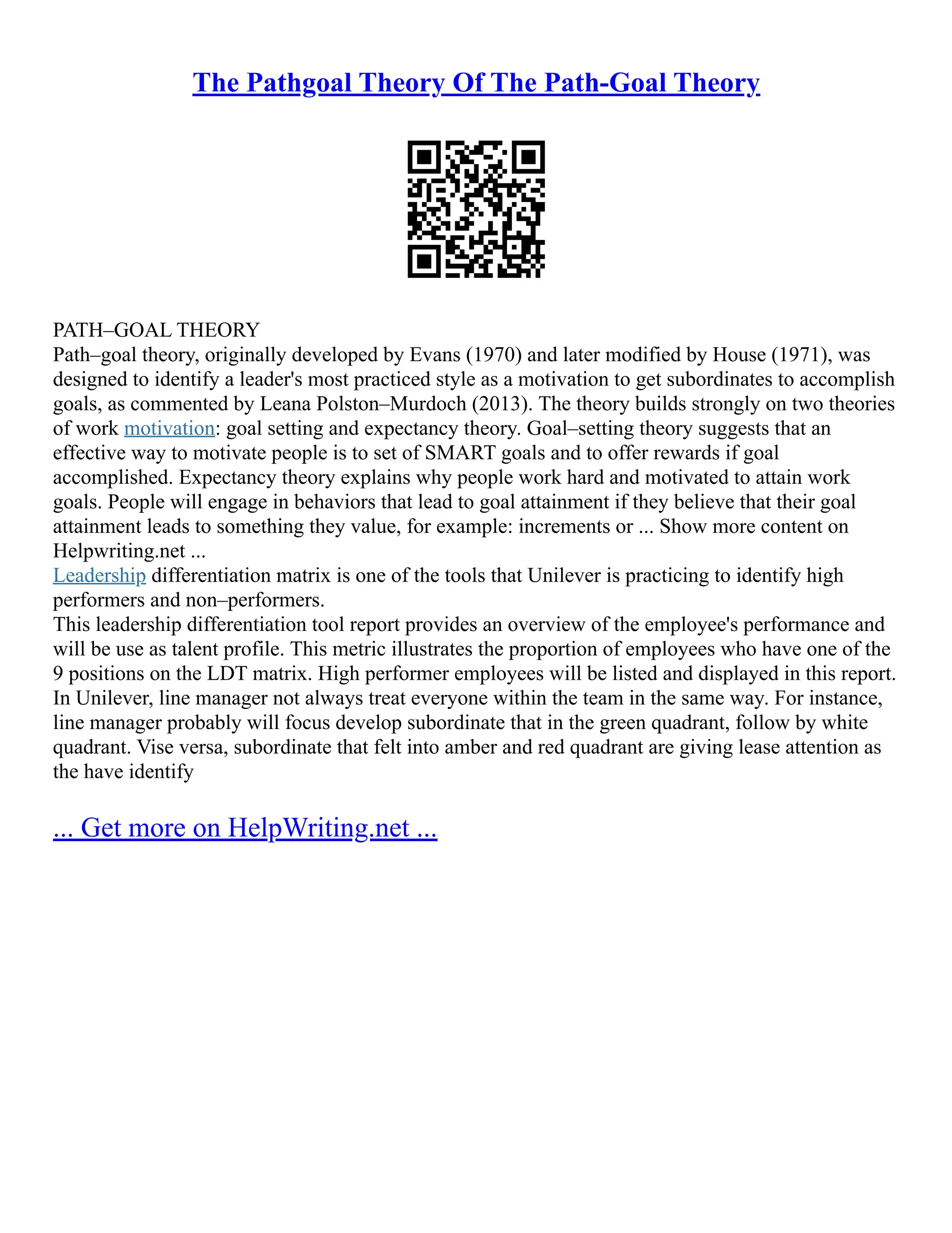 Path Goal Theory Of Leadership | PDF