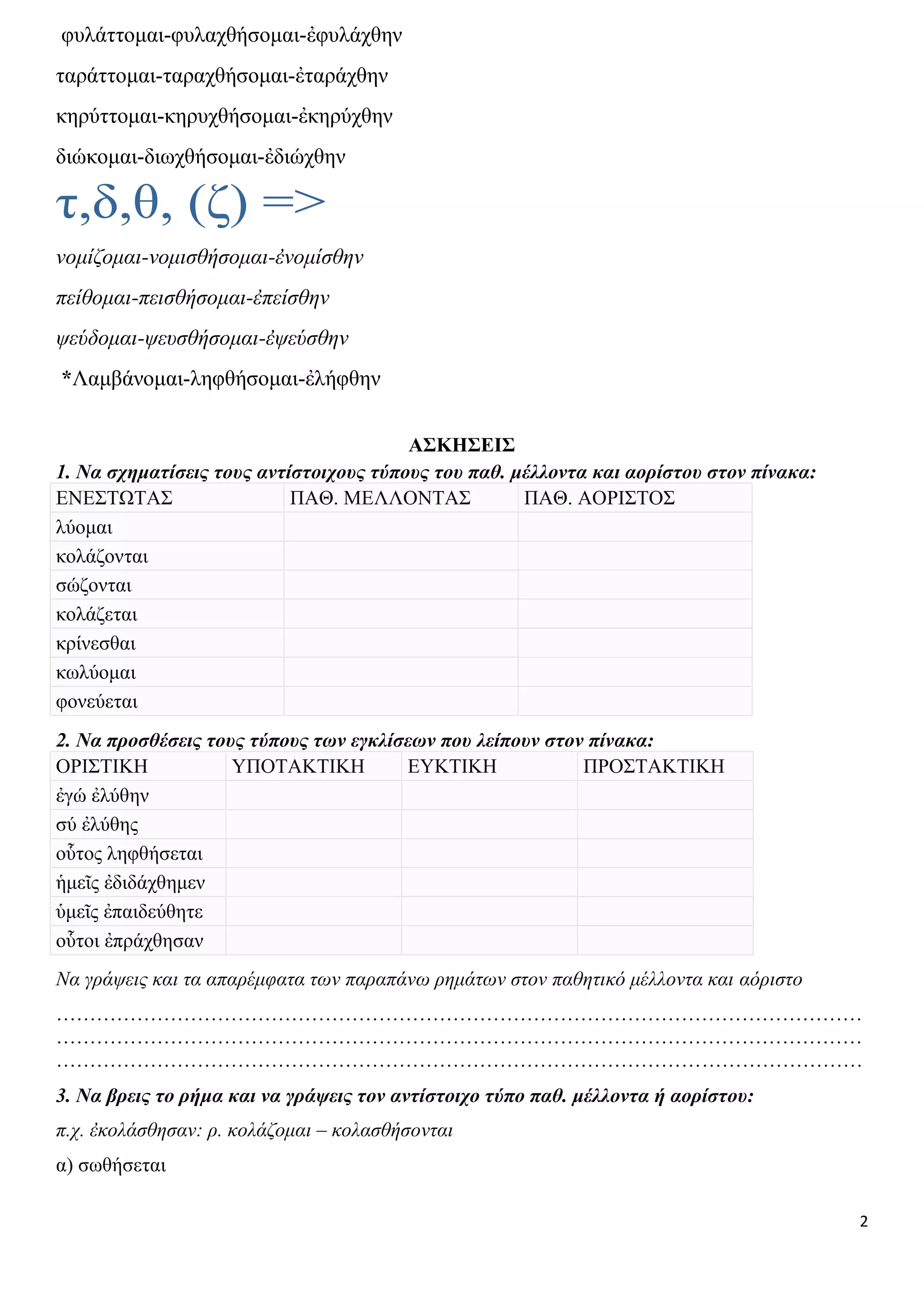 Παθητικος μελλοντας και αοριστος Α & Β | PDF