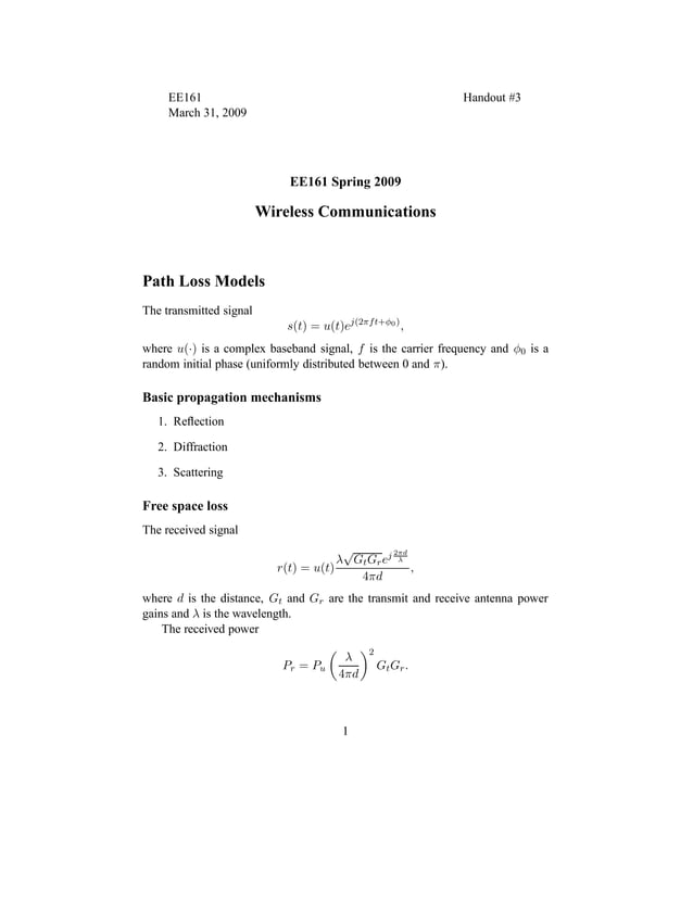 Path loss models | PDF | Computer Networking | Computing
