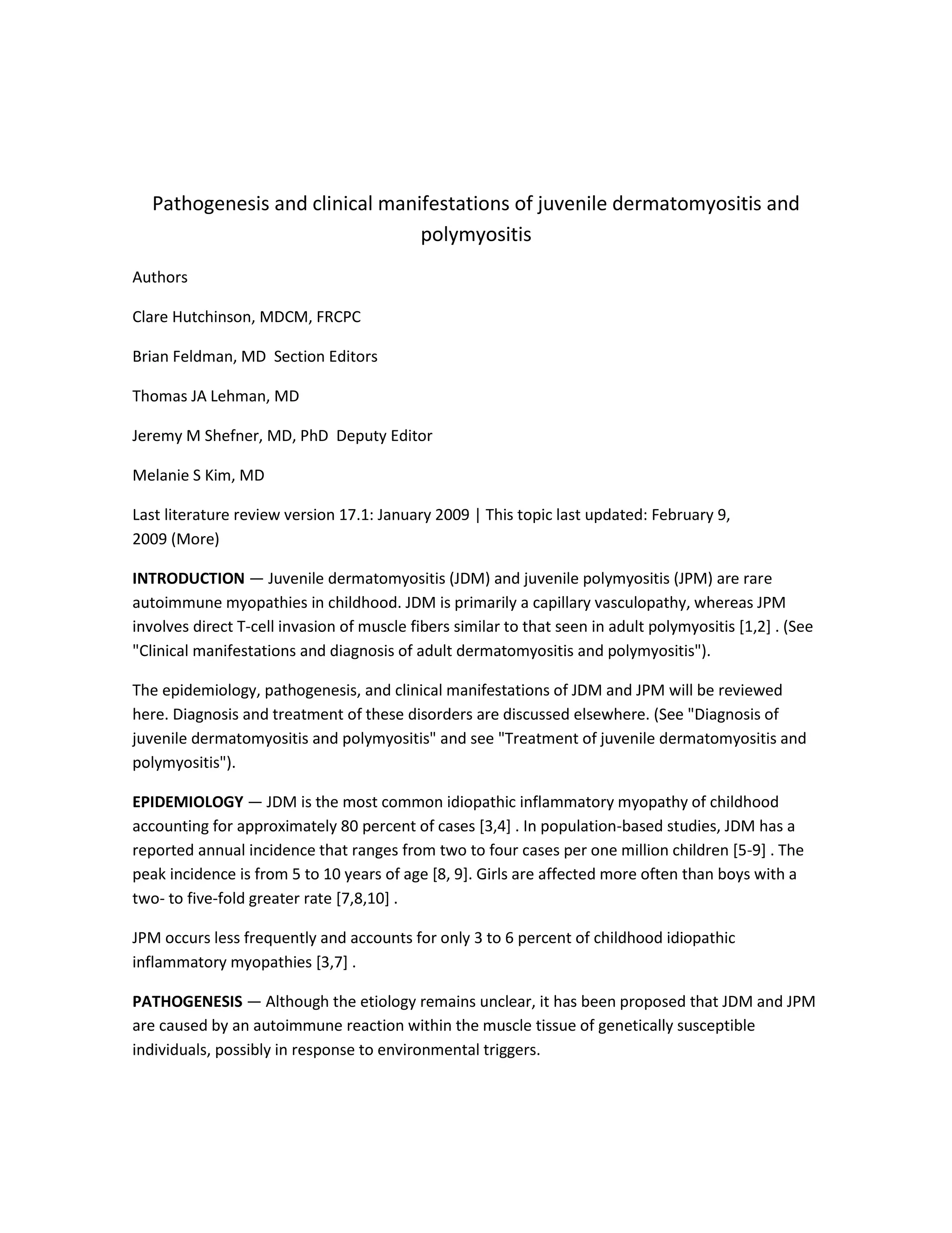 Pathogenesis And Clinical Manifestations Of Juvenile Dermatomyositis ...