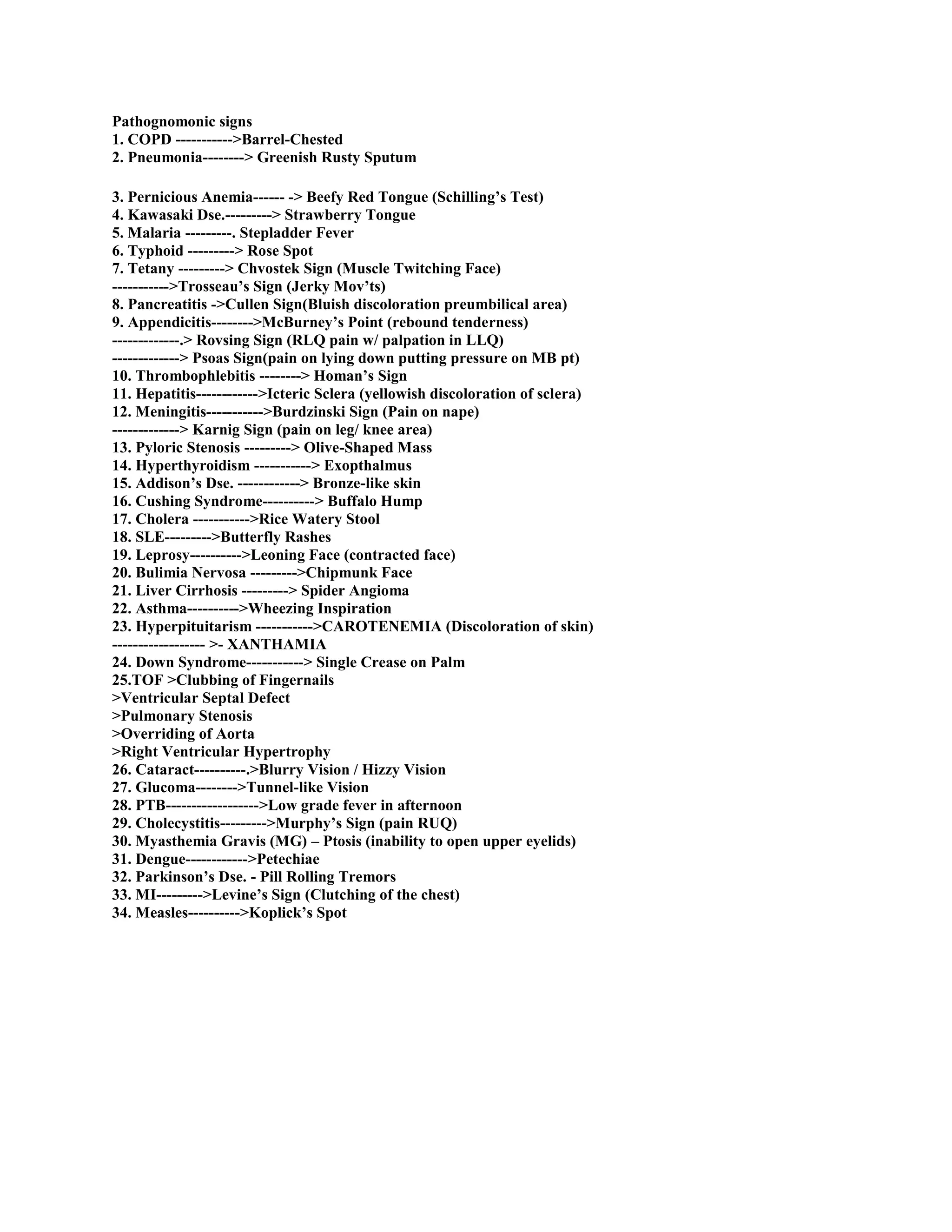 Pathognomonic signs | DOCX
