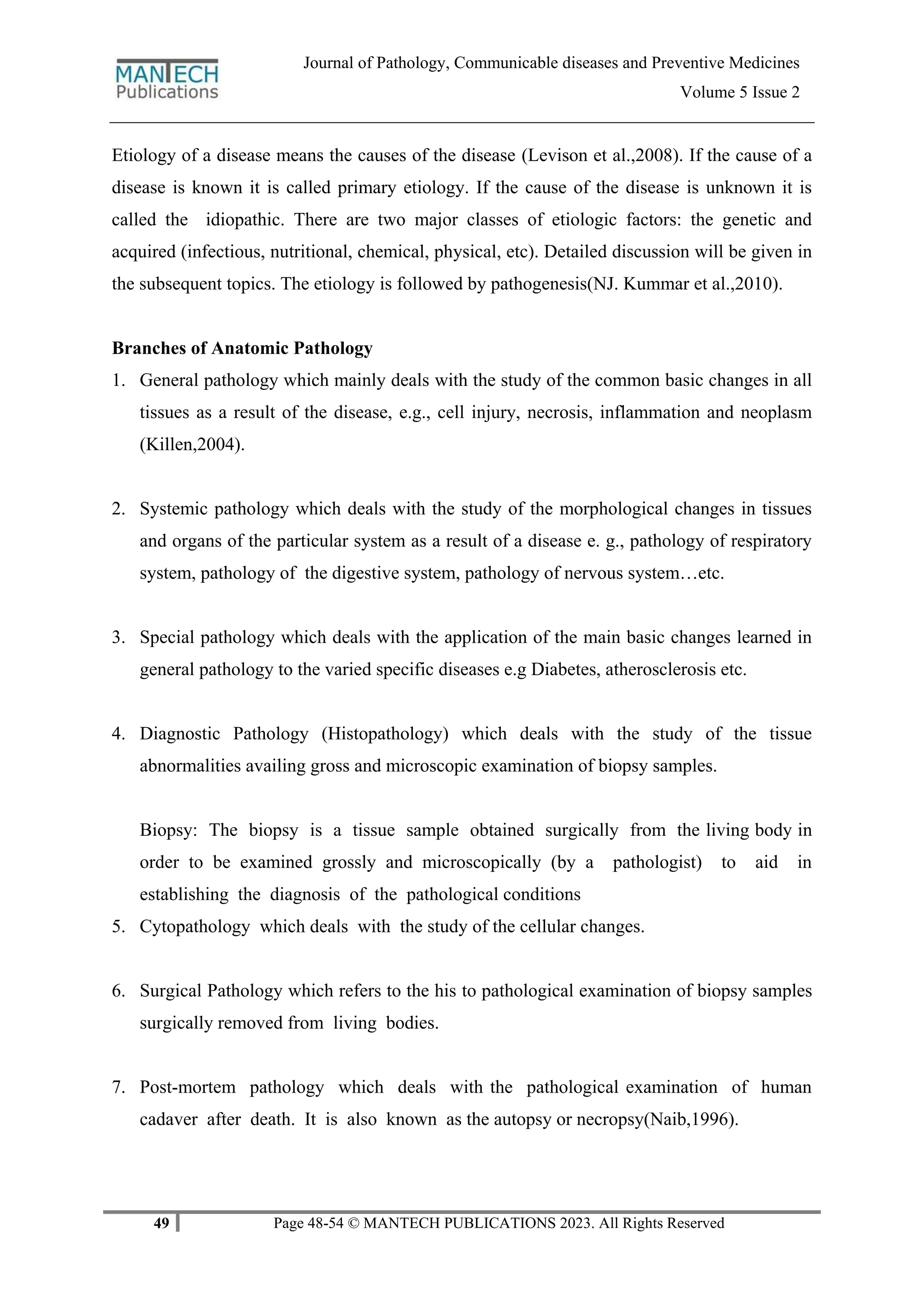 pathology,branches,anatomic, forensic,clinical,pathogenesis | PDF