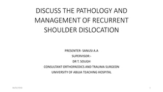 Pathology and management of recurrent shoulder dislocation | PPTX