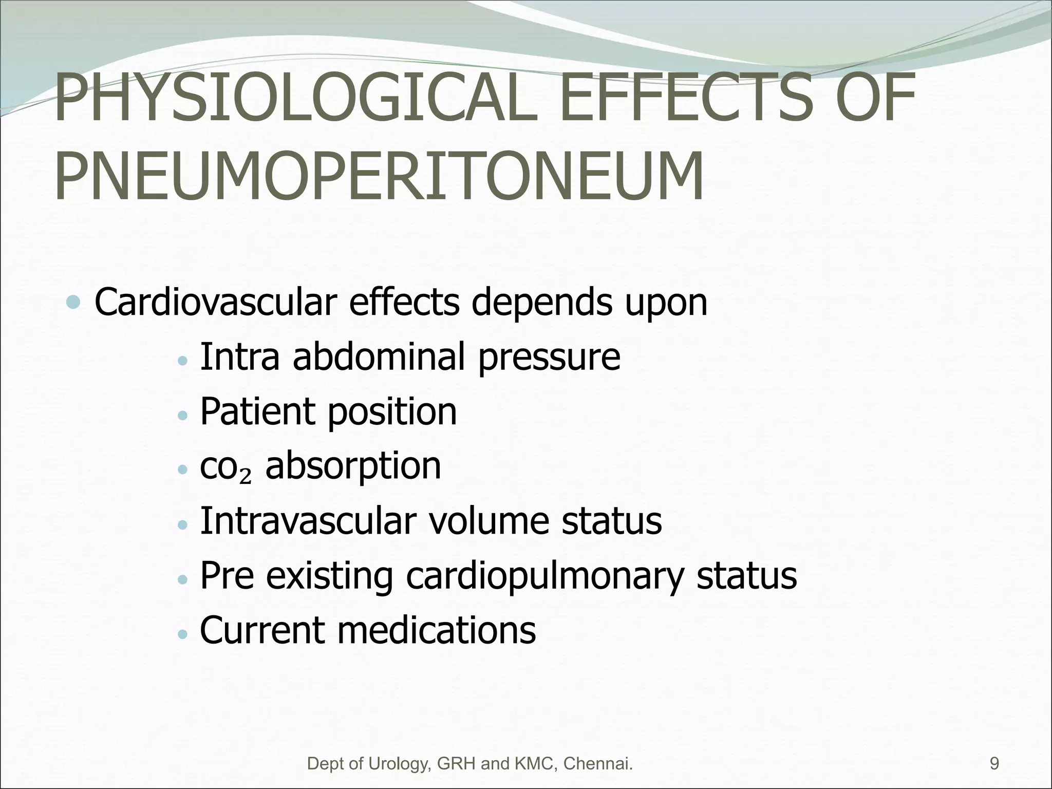Pathophysiology of pneumoperitoneum and complications of laproscopic ...