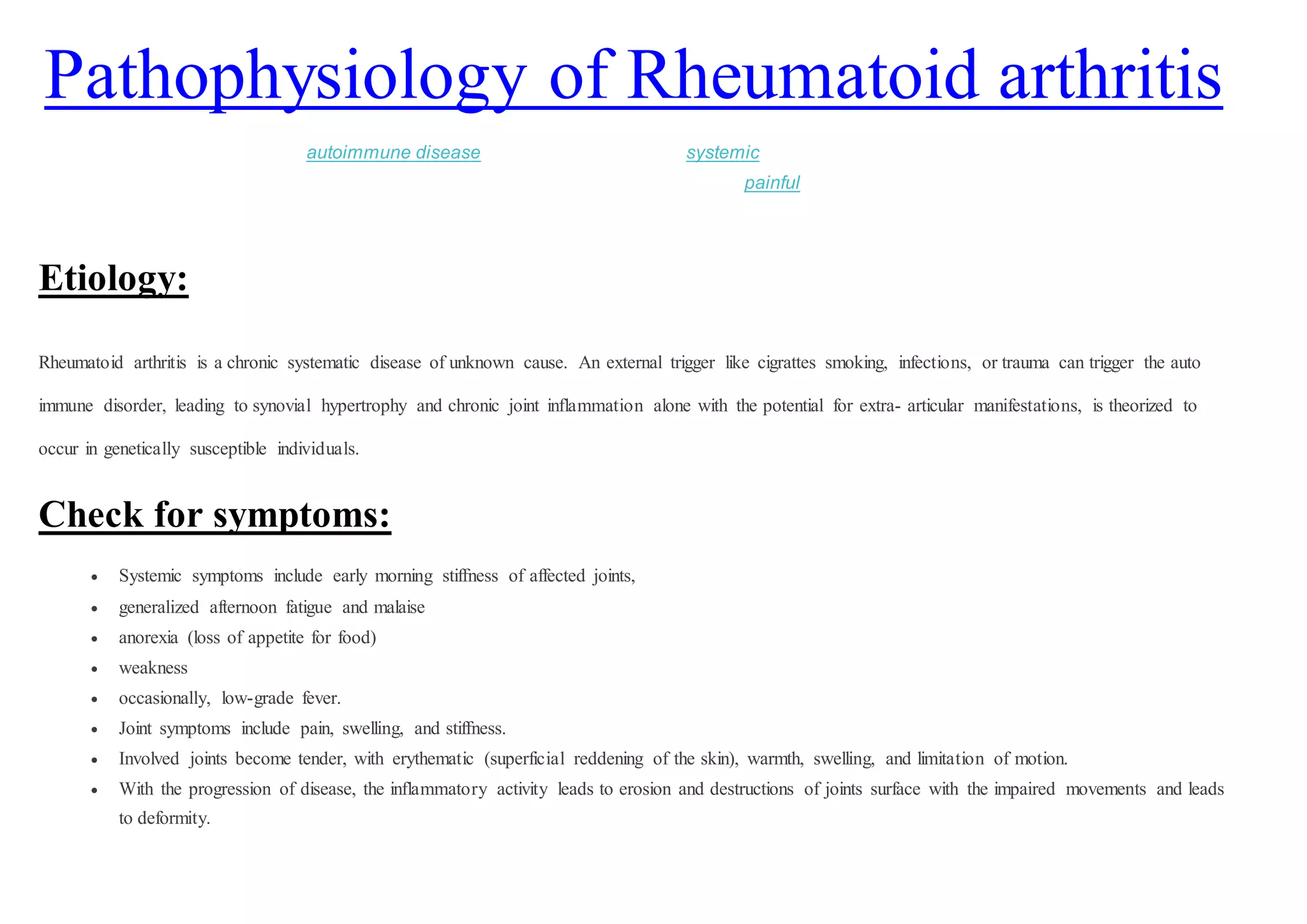 Pathophysiology of rheumatoid arthritis | DOCX