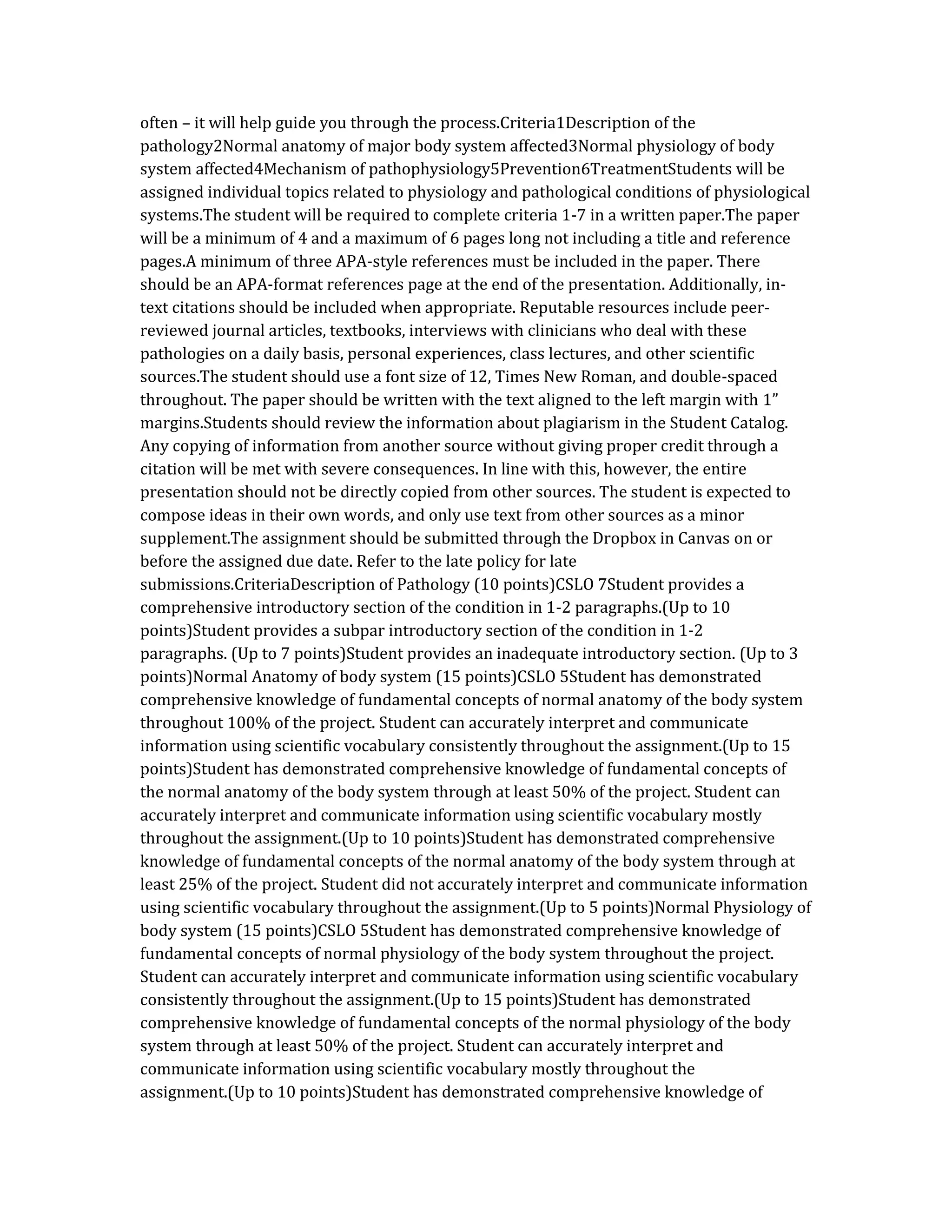 Pathophysiology paper Anatomy homework help.docx