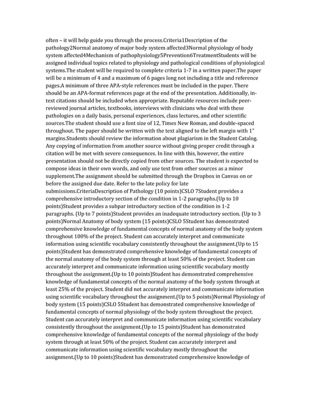 Pathophysiology paper Anatomy homework help.docx