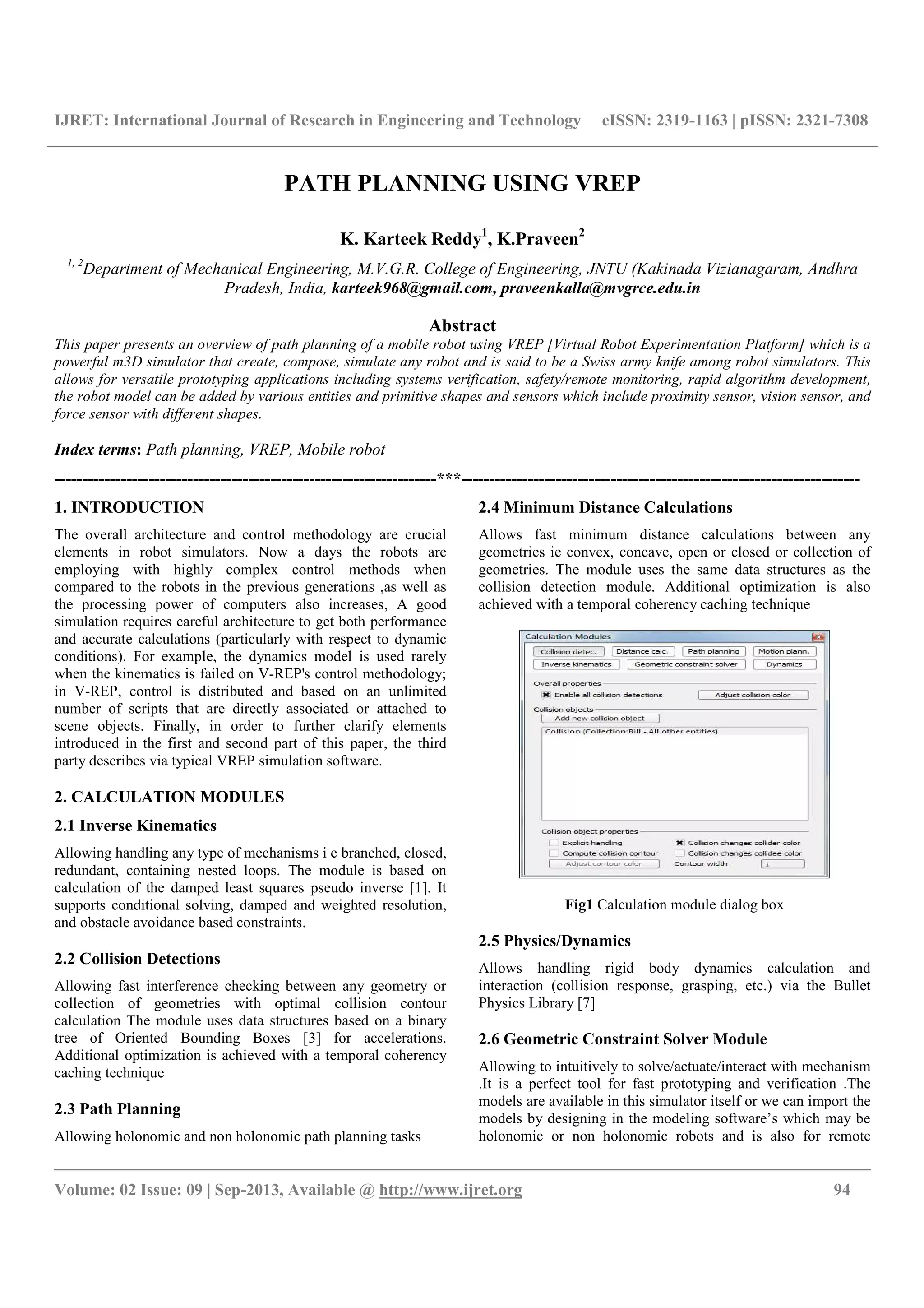 Path planning using vrep | PDF