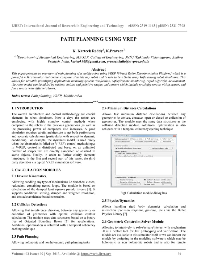 Path planning using vrep | PDF