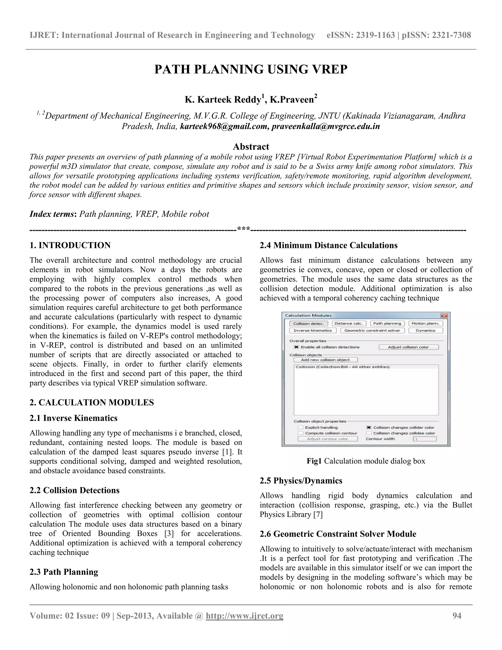 Path planning using vrep | PDF
