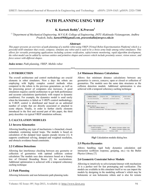 Path planning using vrep | PDF